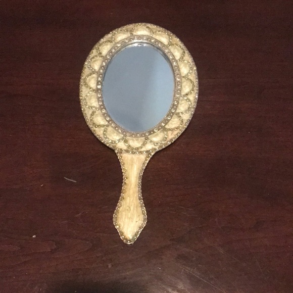 Bath | Vintage Metal Hand Mirror Filigree Enameled Design Green ...